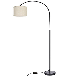 Dimmable Floor Lamp, Arc Floor Lamp with Dimmer, Black Standing Lamp with Adjustable Hanging Shade, Over Couch Tall Reading Light, Modern Pole Lamp for Living Room Bedroom, 8W LED Bulb Included