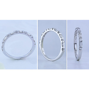 Dazzlingrock Collection 0.33 Carat (ctw) Round & Baguette White Diamond Anniversary Delicate Timeless Bar Style Matching Wedding Band for Her 1/3 CT | 14K White Gold, Size 7