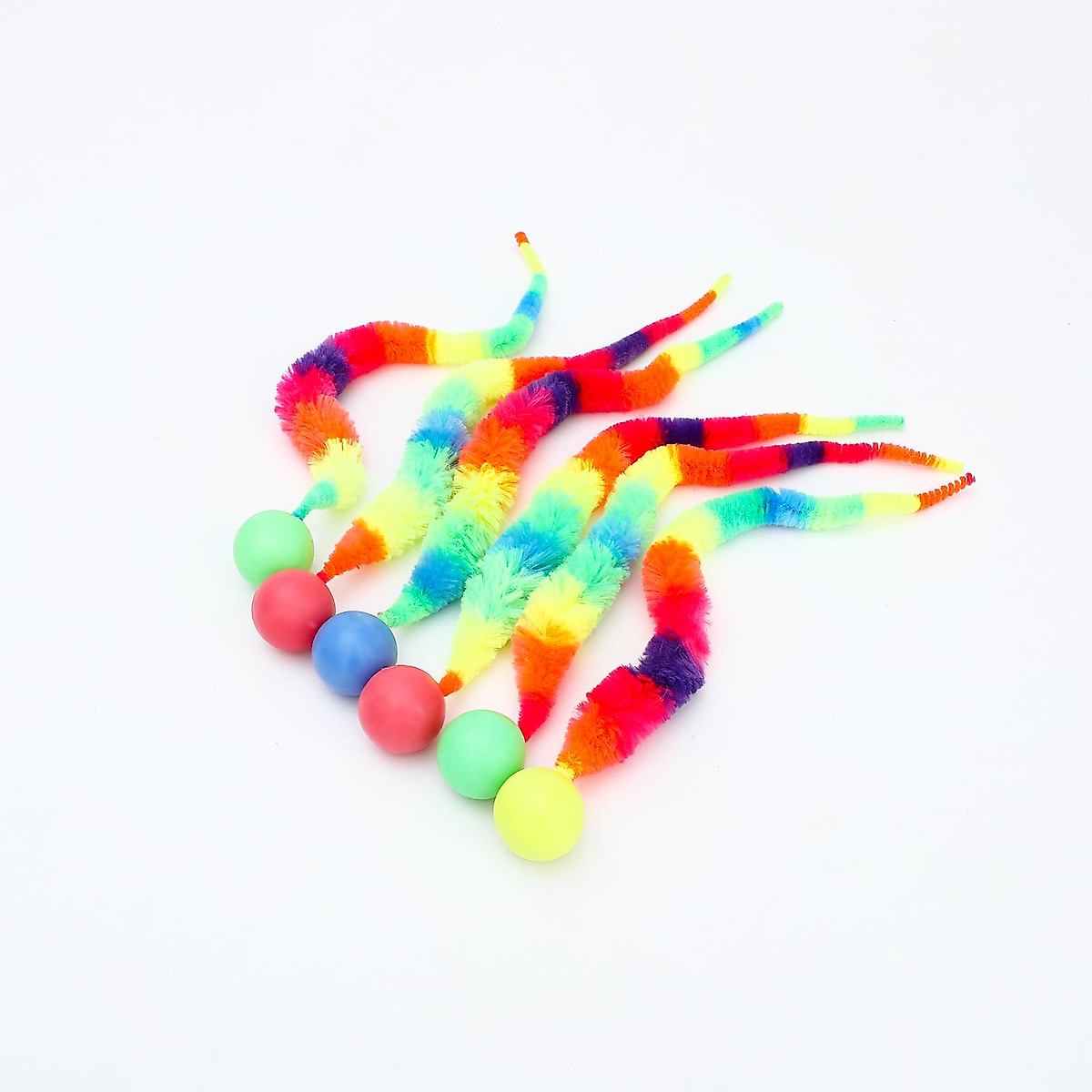 SUBANG 6 Pieces Bouncy Ball with Tail Cat Toys Magic Worm Toys Cat Toy Worm Bouncy Balls for Cats