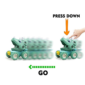 ZHFUYS Dinosaur Toy,Hand Press Push and Go Dino car Toy for 3+ Year Old boy & Girl Gift (Wheel Color Random)
