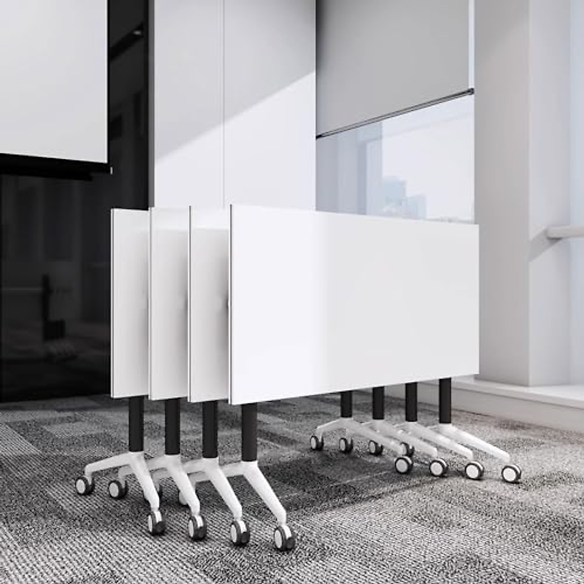 DRemdo Large Meeting Table，Sturdy Conference Table with Cable Management Grommets Modern Rectangle Office Meeting Table with Metal Frame & Legs- Easy Assembly Boardroom Table (Color : White, Size :