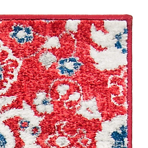 SAFAVIEH Brentwood Collection 8' x 10' Red / Ivory BNT894R Floral Distressed Non-Shedding Living Room Bedroom Dining Home Office Area Rug