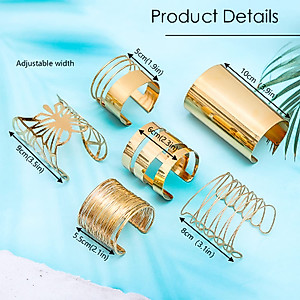 TOBENY 6PCS Cuff Bangle Bracelets for Women Wrist Cuff Wrap Bracelets Gold Silver Plated Open Wide Wire Bracelets Fashion Jewelry