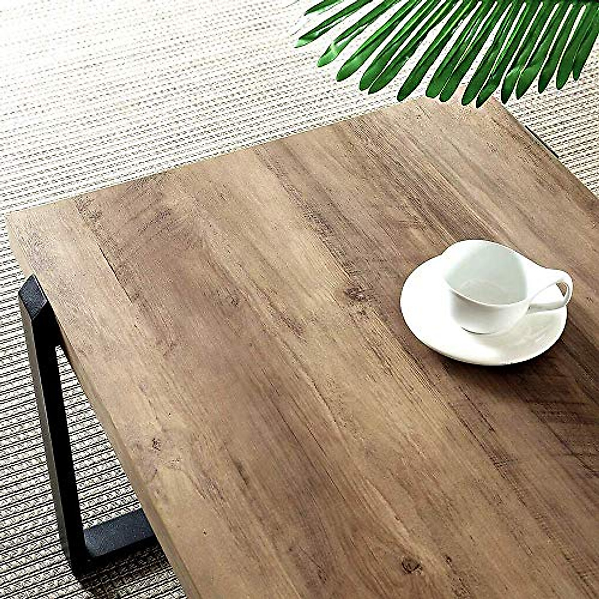 FOLUBAN Rustic Coffee Table,Wood and Metal Industrial Cocktail Table for Living Room, 47 Inch Oak