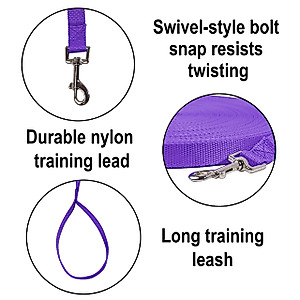 Hi Kiss Dog/Puppy Obedience Recall Training Agility Lead - 15ft 20ft 30ft 50ft 100ft Training Leash - Great for Training, Play, Camping, or Backyard Purple 15 Feet