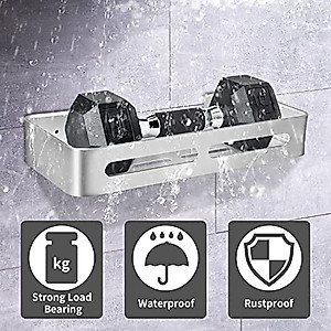 Shower Caddy, 2 Packs Shower Shelf No Drilling, Adhesive Shower Rack Wall Mounted with 4 Hooks, Rustproof Bathroom Shower Storage Organizer