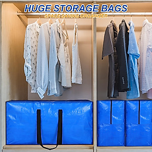 Windyun 4 Pcs Extra Large Storage Bags XL Storage Bags Heavy Duty Moving Bags Totes Moving Boxes Supply for College Foldable Duffle Bag for Travel Clothes Bedding Moving Supplies (Blue,57 Gallon)