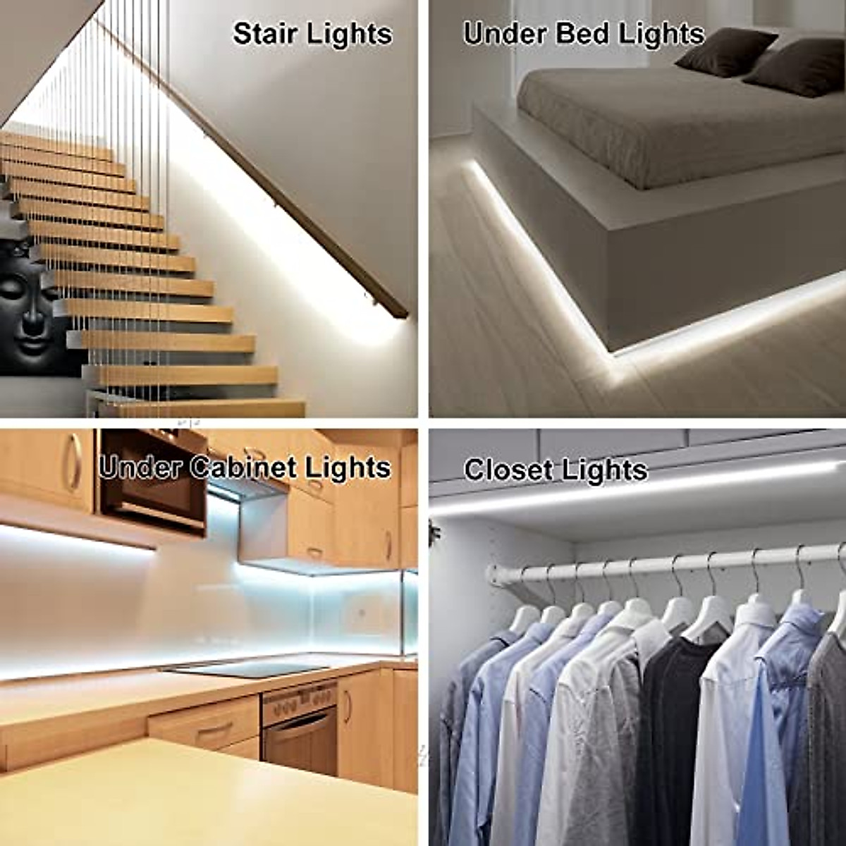 Megulla 3.5m/11.5ft Motion Sensor Gun Safe Lights, Gen3 Rechargeable Battery Motion Activated Black LED Strip with Timer and Dimmer for Dark Corners, Closets, Under Cabinets -Daylight White, 5000K