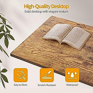 CubiCubi 47 Inch Computer Desk with Fabric Drawers and Storage Shelfs, Small Office Home Desk, Study Writing Table, Modern Simple Desk, Rustic Brown