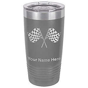 LaserGram 20oz Vacuum Insulated Tumbler Mug, Racing Flags, Personalized Engraving Included (Gray)