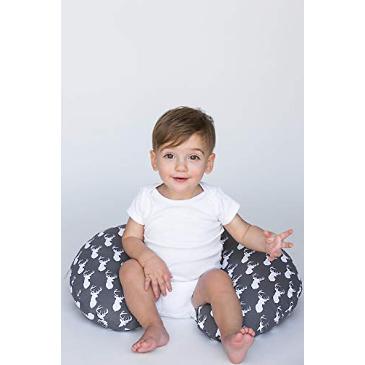 Maternity Breastfeeding Pillow Cover by Danha-Newborn Baby Feeding Cushion Case-Cute Donut Shape Wedge Pillow-Best Infant Support-for New Moms-Deer Head Prints Slipcover-Breathable Soft Fabric