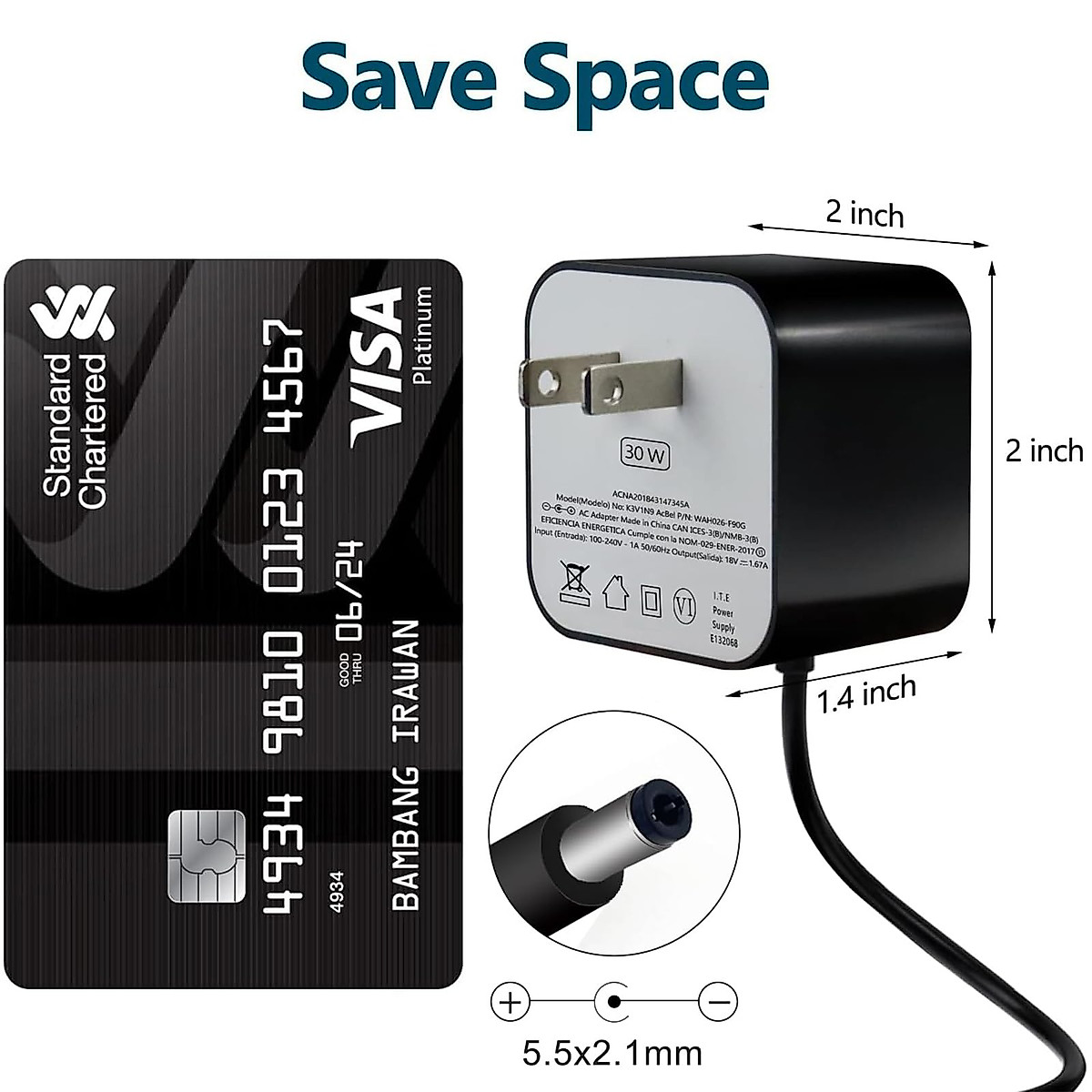 ZTTXL 30W Power Adapter for Echo (4th Gen), Echo (3rd Gen), Echo Show 10 (3rd Gen), Echo Show (2nd Gen), Echo Show 8, and Echo Plus (2nd Gen), 5.8Ft AC Adapter Power Cord