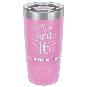 LaserGram 20oz Vacuum Insulated Tumbler Mug, My Sweet 16, Personalized Engraving Included (Light Purple)