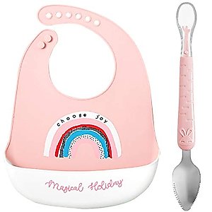 Baby Feeding Supplies Baby Fruit Spoon and Bib BPA Free Baby Food Feeder(Pink)