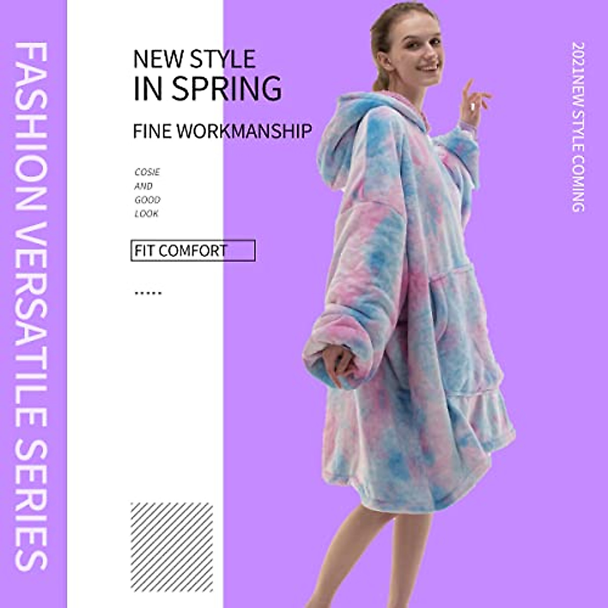 COSUSKET Adult Hoodie Wearable Blanket, Tie Dye Super Cozy Warm and Oversized Sherpa Blanket Hooded for Women