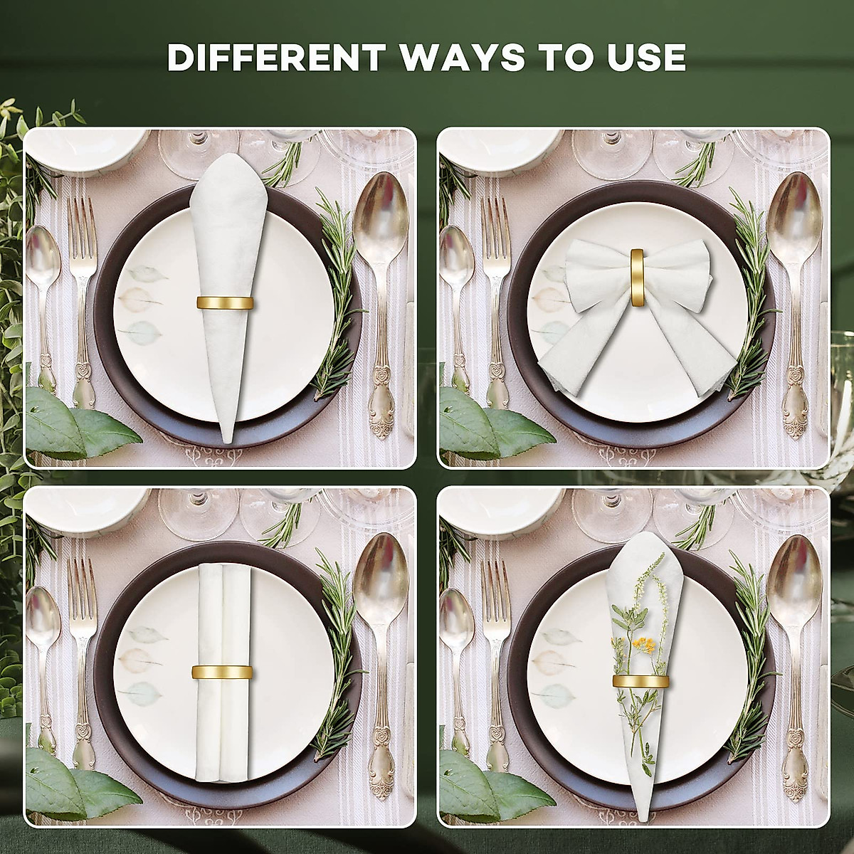 Stainless Steel Napkin Rings Metal Napkin Ring Holders Modern Ring Holder Serviette Buckles Metallic Adornment for Table Settings Kitchen Dinner Party Wedding (Matte Gold Semicircle,20 Pcs)