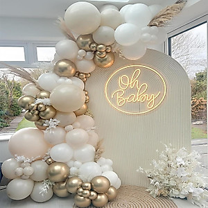 Sand White Gold Balloons Garland Arch Kit, Beige Nude White Balloon with Champagne Gold Latex Balloons for Boho Birthday Wedding Baby Shower Bridal Shower Engagement Party Decorations