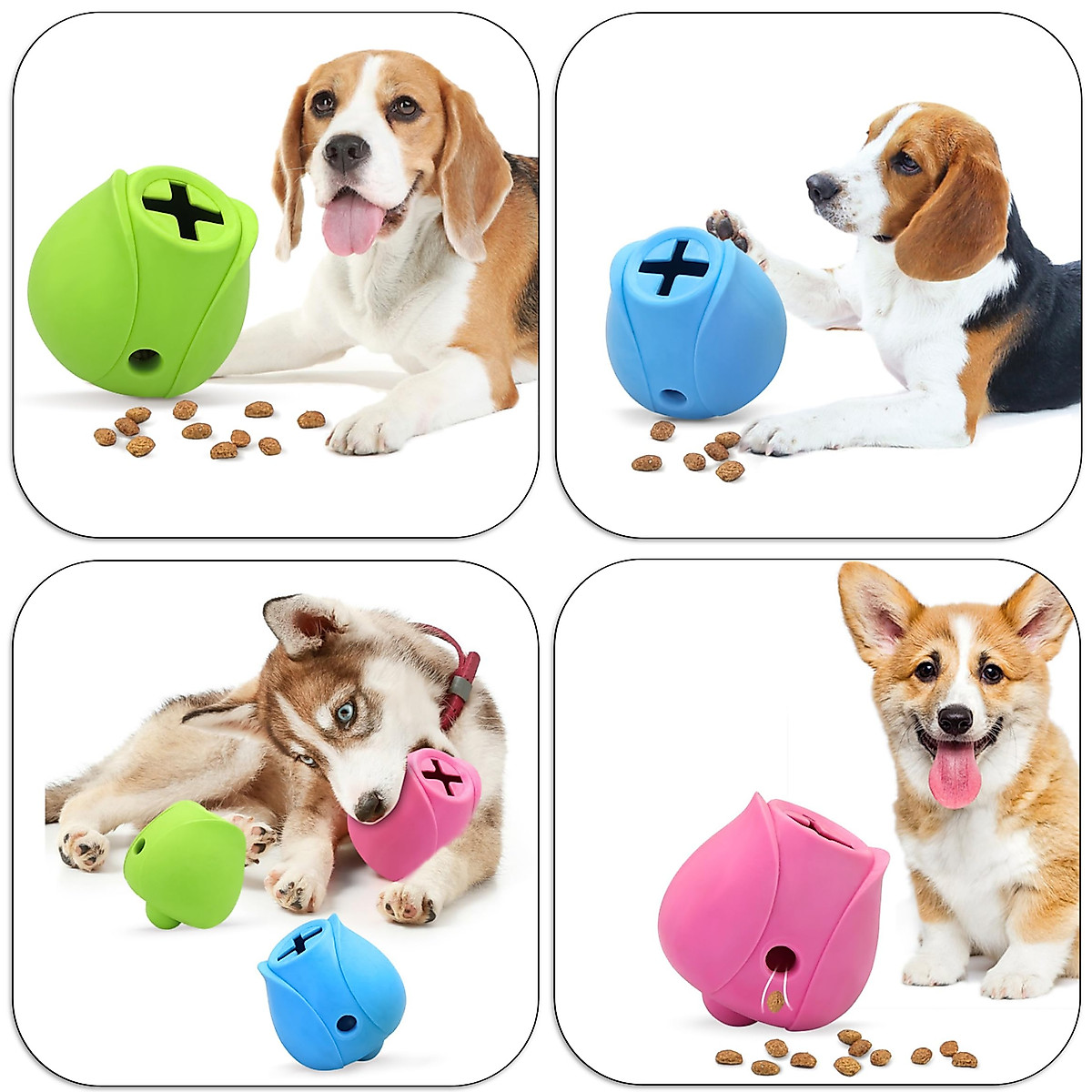 Dxmnoly Dog Treat Ball Food Dispensing Toys, Soft Rubber Chewers Treats Stuffable Dog Toys, Tumbler Leaking Ball Dog Toys for Teeth Cleaning and Food Leakage for Small Medium Large Dogs