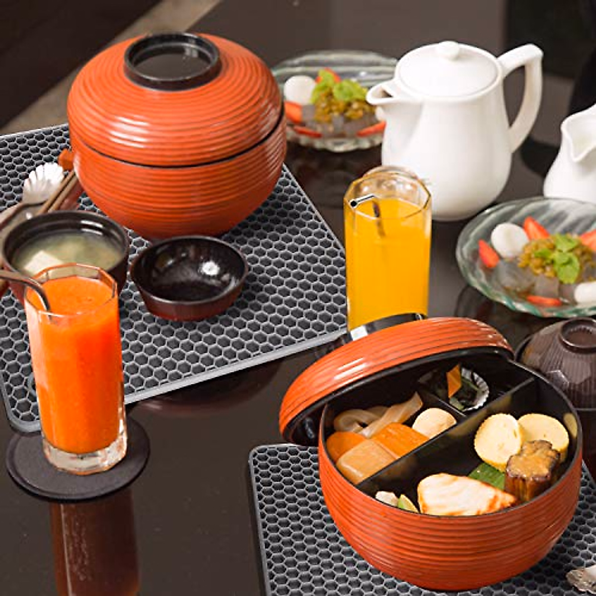 Anaeat 2 Pack Silicone Trivet Mats BPA Free - Heat Resistant Thicken Counter Mats, Multipurpose Hot Pads Non-Slip for Kitchen Potholder, Hot Dishes, Jar Opener, Spoon Rest, Drying Mat (Gray)