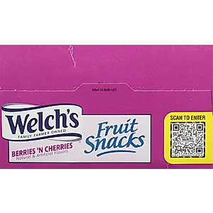 Welch's Fruit Snacks, Berries 'n Cherries, Perfect for School Lunches, Gluten Free, Bulk Pack, Individual Single Serve Bags, 0.8 oz (Pack of 40)