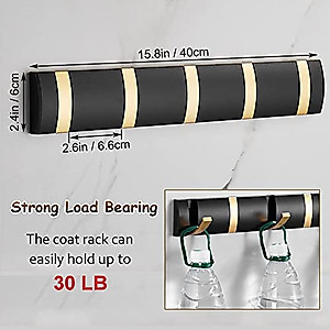 DMYMAT Coat Rack Wall Mounted with 5 Folding Hooks, 15.8 Inch Space Saving Wall Coat Hook, Black Gold Towel Hooks for Bathroom, Bedroom, Entryway, Hats, Scarves, Umbrella and Keys