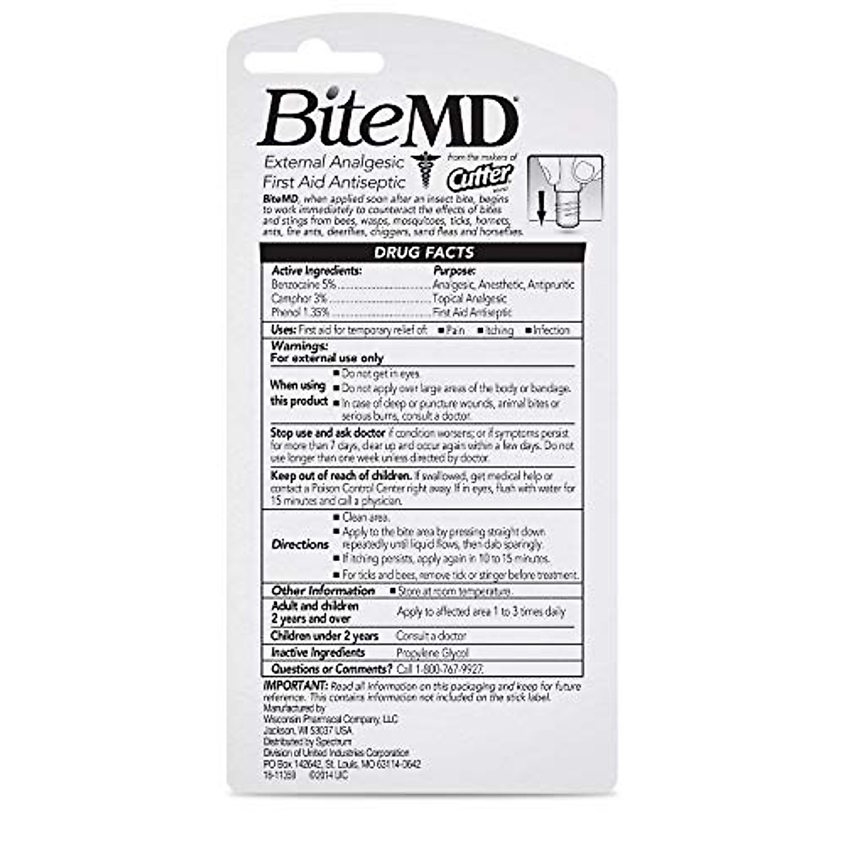 Cutter BiteMD Insect Bite Relief Stick, Analgesic And Antiseptic 0.5 Fl Oz (Pack of 1)