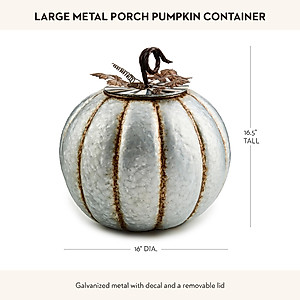 MACKENZIE-CHILDS Porch Decor Metal Pumpkin Container, Halloween Metal Container Home Decor with Lid, Large