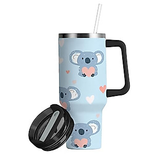 Flradish 40oz Tumbler with Handle, Cute Koala Stainless Steel Tumbler with Lid and Straws Double Wall Vacuum Insulated Leakproof Coffee Travel Mug