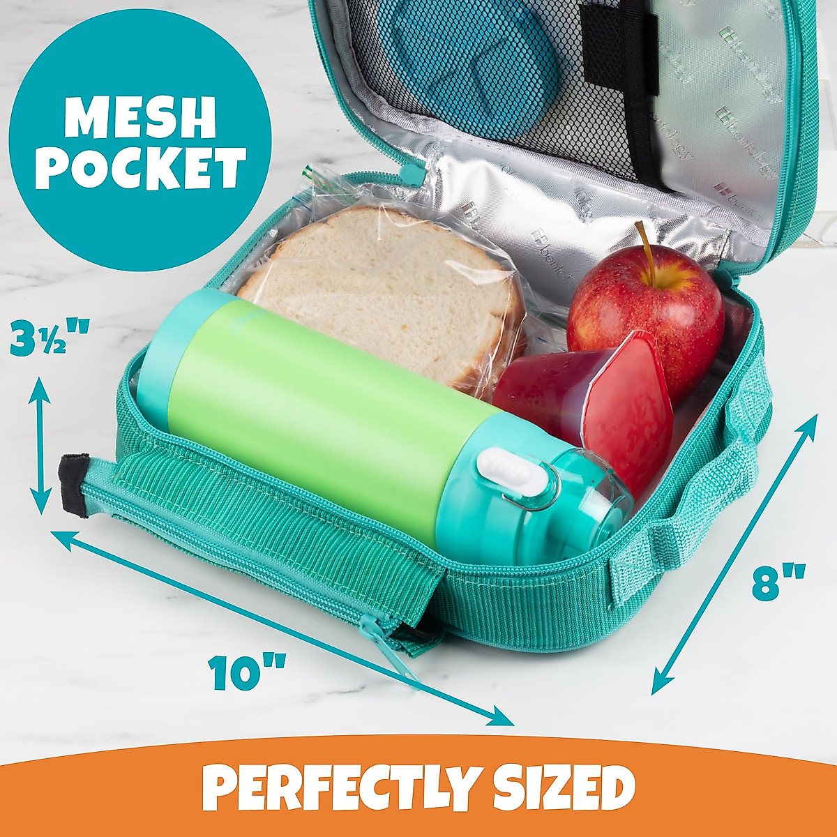 Bentology Insulated Lunch Box w Snack Pocket and Water Bottle Holder - Boys Girls and Kid's Lunchbox Tote Keeps Food Hotter or Colder Longer - Bag Fits Most Bento Boxes and Containers