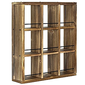 MyGift Wall Mounted Coffee Mug Display Rack, Rustic Burnt Wood Collectible Travel Mug Cup Holder Shadow Box Shelf