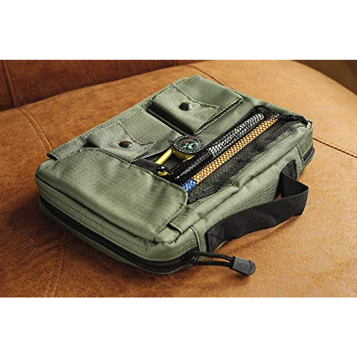 Compass Bible Cover, Zippered, with Handle, Nylon, Green, Medium