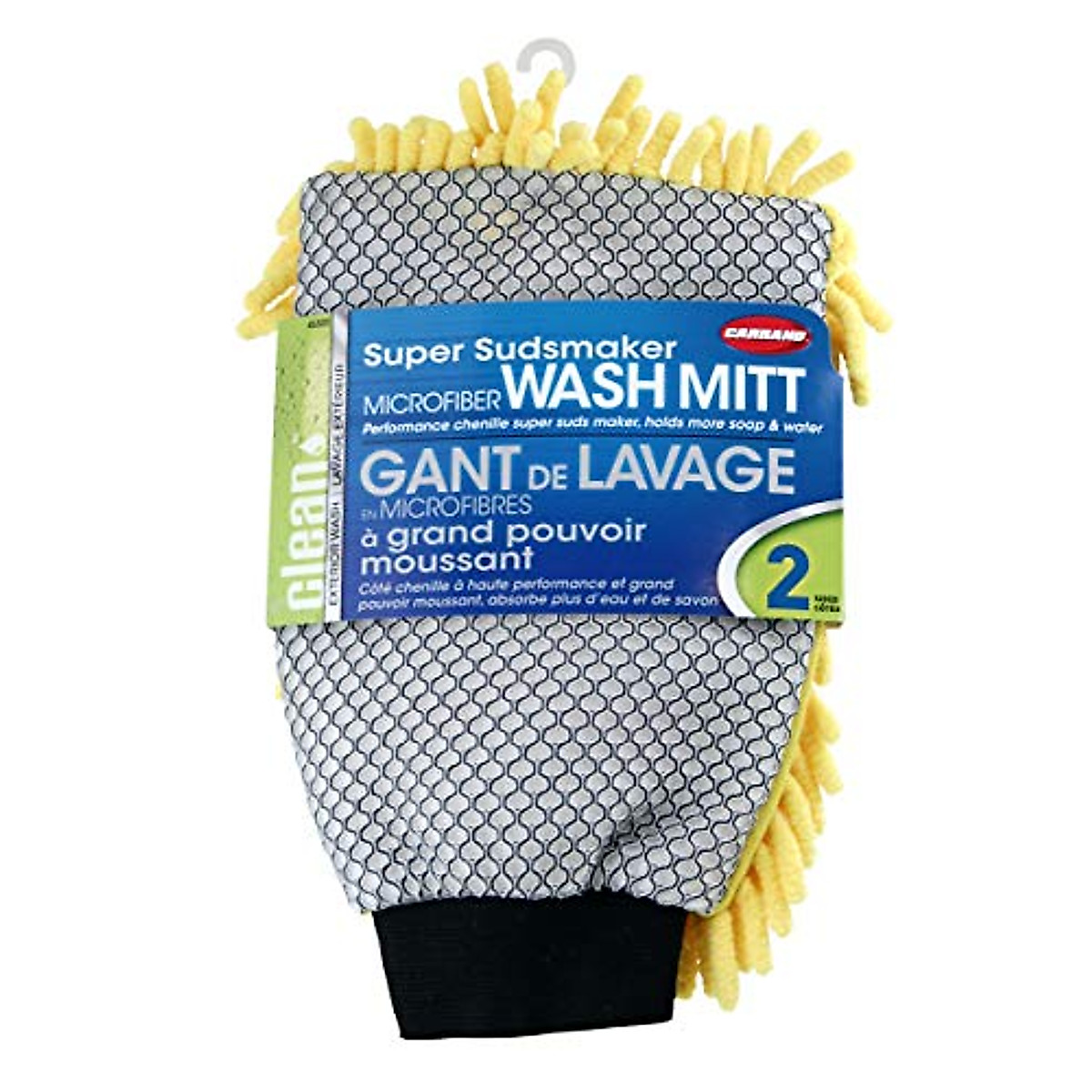 Carrand 45320 Microfiber Suds Maker Long Chenille Wash Mitt, Yellow