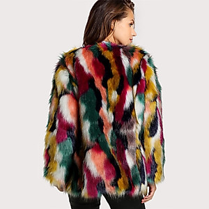 Women's Winter Multicolor Faux Fur Coat Long Sleeve Open Front Luxury Colorful Warm Fuzzy Jacket Outwear-HINDOLA