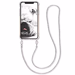 kwmobile Case Compatible with Apple iPhone 11 Pro Max - Crossbody Case Clear Transparent TPU Phone Cover with Metal Chain Strap - Transparent/Silver