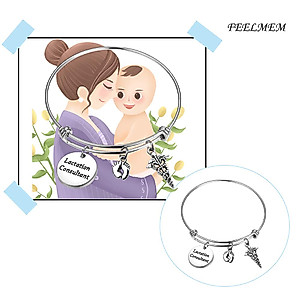 FEELMEM Lactation Consultant Gift IBCLC Breastfeeding Gift Lactation Consultant Wire Bangle with Baby Footprints Charm Jewelry Gift for Lactation Nurse Consultant Breastfeeding Counselor (silver)