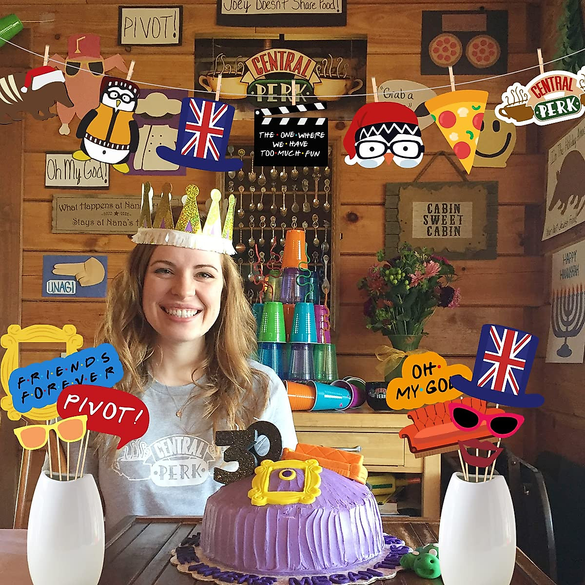 40 Pcs Themed Photo Booth Props TV Show Birthday Party Supplies Graduation Bridal Shower Bachelorette Party Decorations