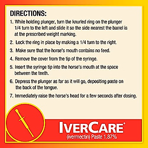 Farnam IverCare (ivermectin paste) 1.87%, Anthelmintic and Boticide, Treats Horses Up to 1500 lbs, Easy-To-Use Sure-Grip Syringe, Red Apple Flavor