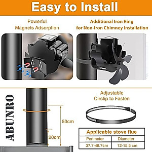 ABUNRO 6-Blades Wood Stove Fan with Hose Clamp, Pipe Heat Powered Stove Fans for Log/Wood/Pellet Buring stoves, Save Fuel&Efficient Heat Transfe