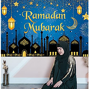 PTFNY Ramadan Mubarak Backdrop Banner 71 x 43 Inch Large Size Muslim Eid Mubarak Backdrop Background Party Decorations Supplies Muslim Ramadan Photo Booth Props