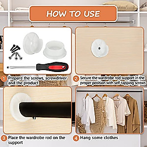 Plastic Closet Pole Socket White Closet Rod Holders Closet Rod Bracket Shower Rod Holders Wardrobe Tube Support for Bathroom Curtain Clothing Store, 1-3/8 Inch (8 Pcs)