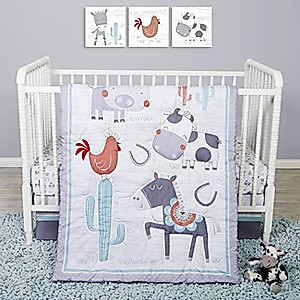 Sammy & Lou Farmstead Friends 4-Piece Baby Crib Bedding Set, Includes Quilt, Fitted Crib Sheets Neutral, Crib Skirt, and Plush Toy