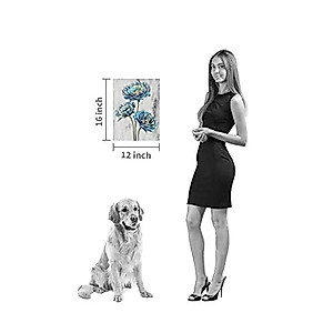 Abstract Floral Canvas Wall Art: Blossom Blue Lotus Flower Artwork Painting Print for Bathroom (12” x 16” x 1 Panel)