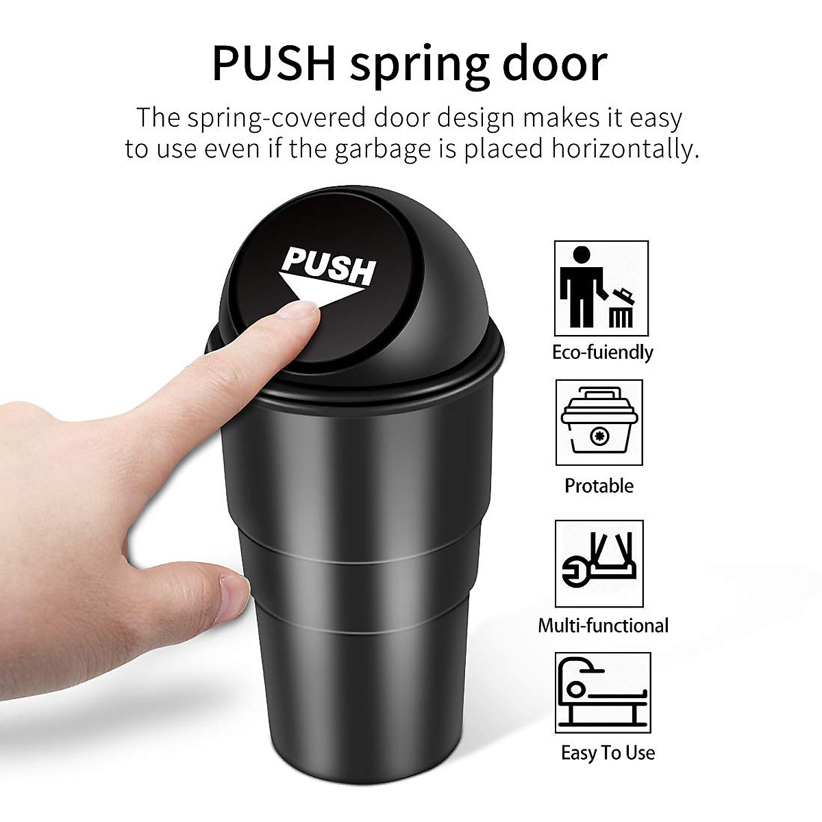 YIOVVOM Car Garbage Can with Lid, Leakproof Vehicle Automotive Cup Holder Car Trash Can, Small Trash Bin for Automotive Office Home Kitchen, Bedroom Set of 2 (Double Black, 1)