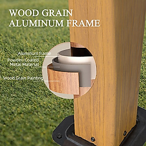 Domi 10' X 12' Hardtop Gazebo, Permanent Outdoor Gazebo with Polycarbonate Double Roof, Aluminum Gazebo Pavilion with Curtain and Net for Garden, Patio, Lawns, Deck, Backyard, Wood Looking