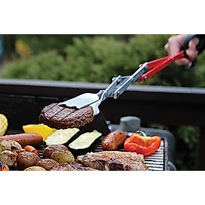 BBQCroc 3 in 1 Barbecue Tool 26-inch - Extra Light and Extra Long Tongs, Spatula and Grill Scraper (Red) – Longest BBQ Tool Ever!