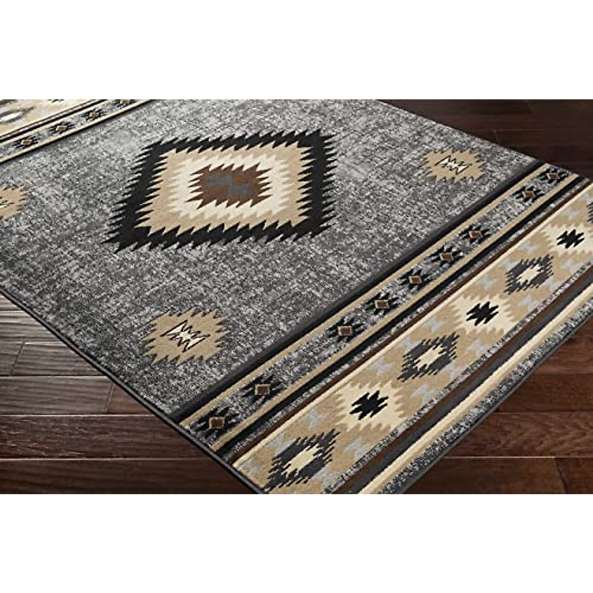 Tuckhome Southwestern Tribal Living Room Bedroom Dining Room Aztec Area Rug - Native American Indian Indie Carpet - Brown, Gray, Black, Beige, Tan - 6'7" x 9'6"