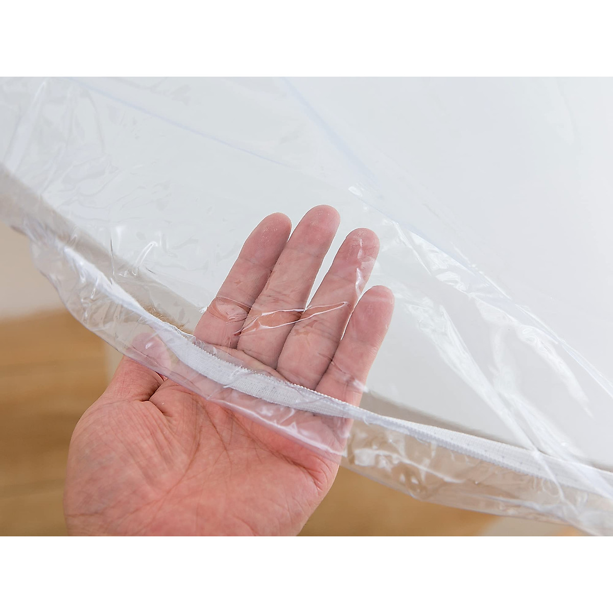 SSTYYXIA Flannel Backed Fitted Vinyl Tablecloth with Elastic Edge Waterproof Oil-Proof Stain Resistant PVC Round Table Cover for Kitchen (clear, 45~56 INCH round tight fit)