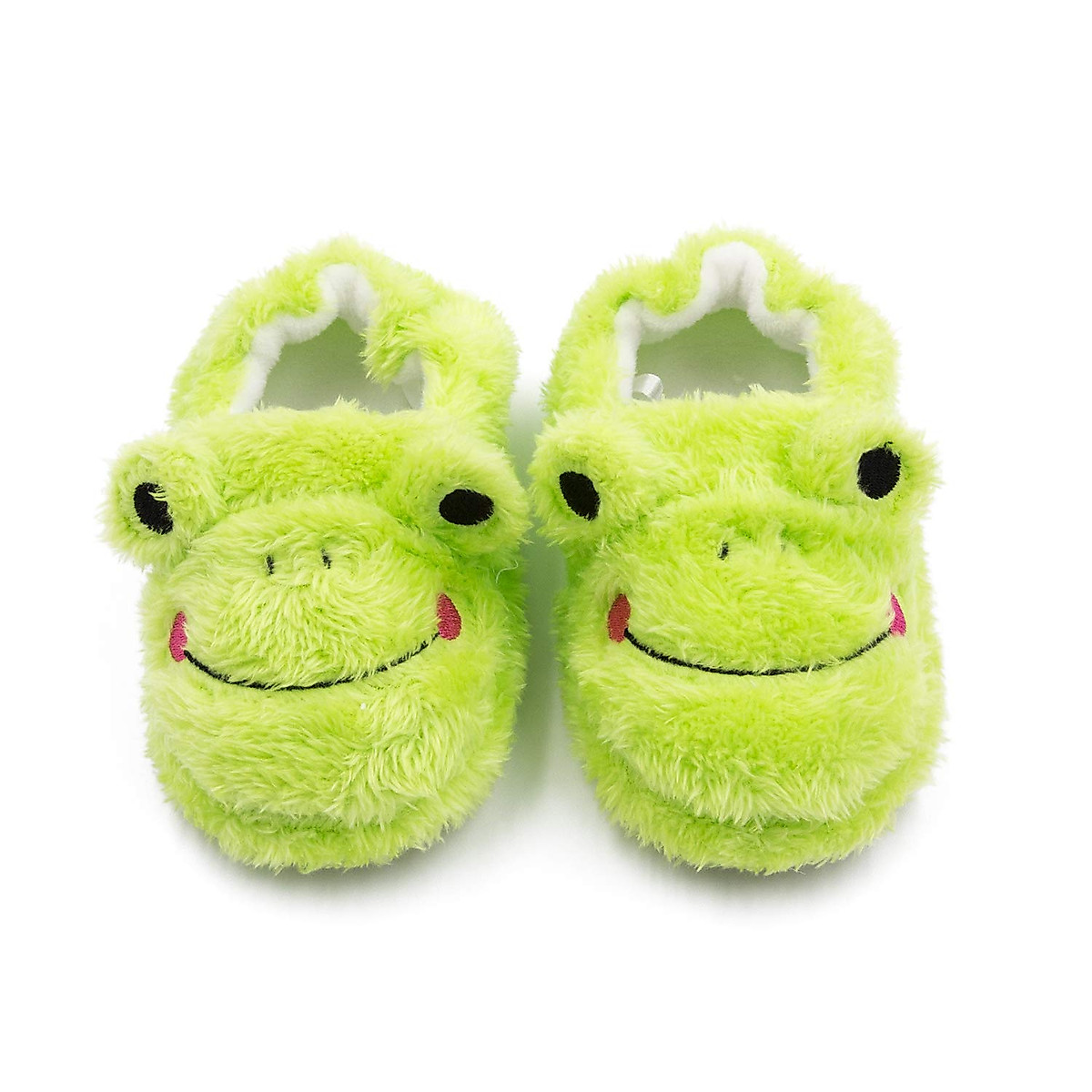 Effeltch Toddler Girls Fuzzy Slippers Unicorn Tie Dye Fluffy Sandals Cartoon Cute Warm Cozy Plush Slip on Kids House Slippers (Green Frog, 5)