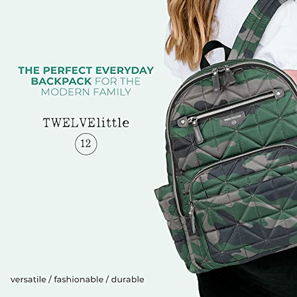 TWELVElittle Companion DiaperBag Backpack (Camo Print) 3.0 *NEW* - Includes Changing Pad & Stroller Clips. Insulated pockets. Fashionable Diaperbag Backpack