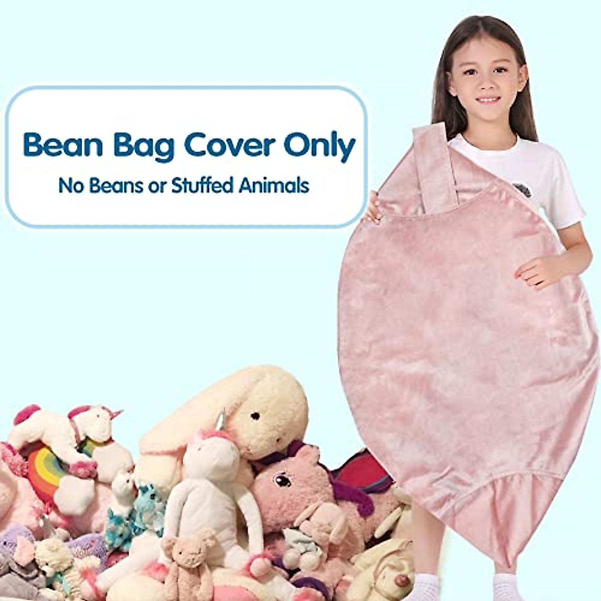 Lukeight Stuffed Animal Storage Bean Bag Chair for Kids and Teens Without Filling, Zipper Storage BeanBag Cover for Organizing Stuffed Animal, Luxury Velvet Soft Bean Bag Chair Cover (No Beans) Large